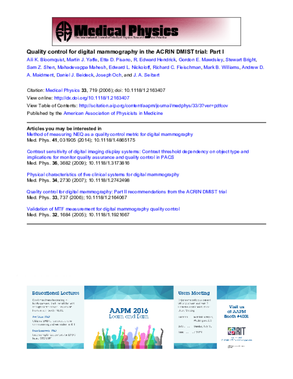 (PDF) Quality control for digital mammography in the ACRIN DMIST trial ...