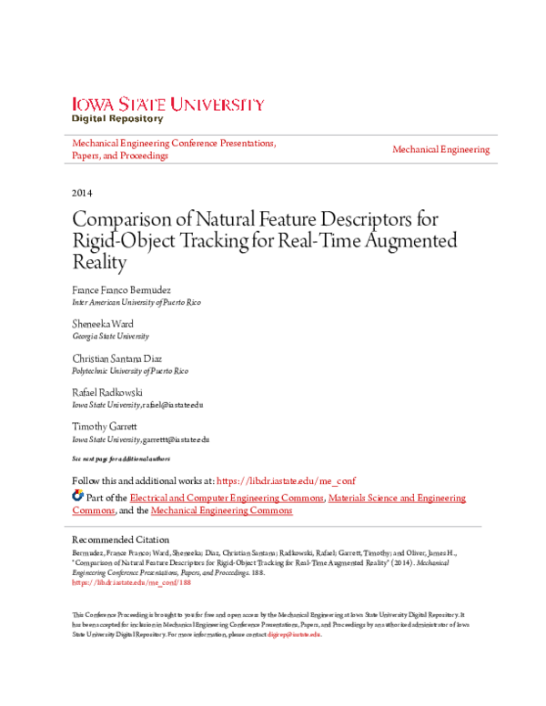 (PDF) Comparison of Natural Feature Descriptors for Rigid-Object Tracking for Real-Time ...
