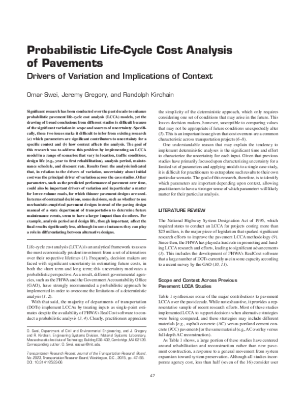 (PDF) Probabilistic Life-Cycle Cost Analysis of Pavements