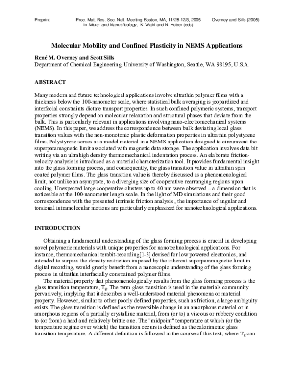 (PDF) Molecular Mobility and Confined Plasticity in NEMS Applications ...