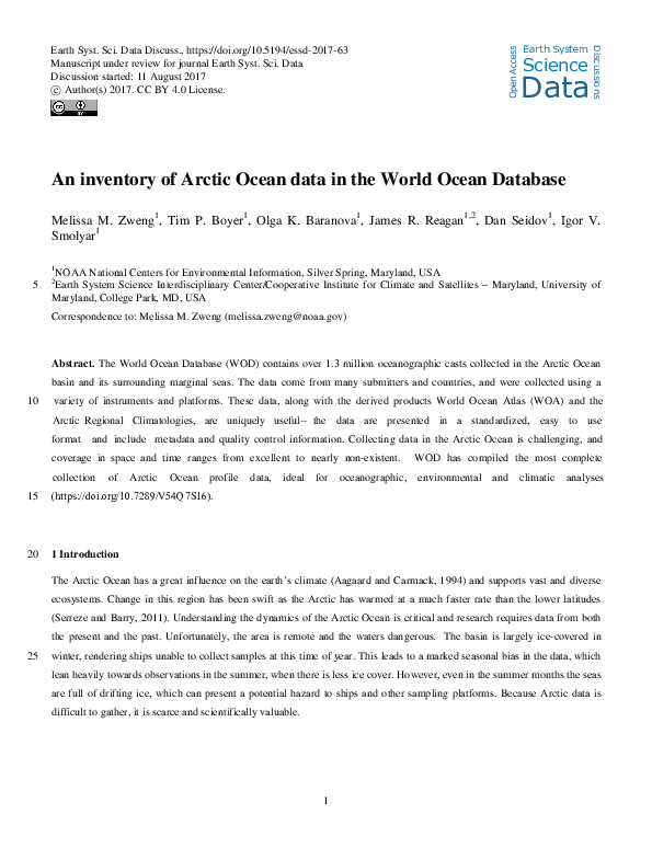 (PDF) An inventory of Arctic Ocean data in the World Ocean Database