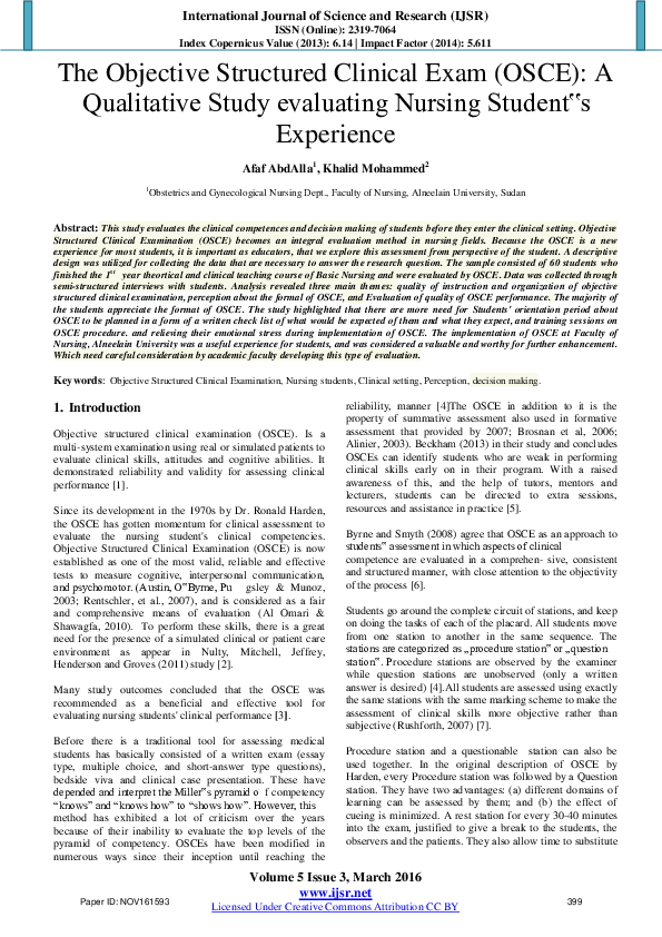 (PDF) The Objective Structured Clinical Exam (OSCE): A Qualitative Study evaluating Nursing Student