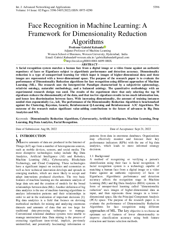 (PDF) Face Recognition in Machine Learning: A Framework for Dimensionality Reduction Algorithms