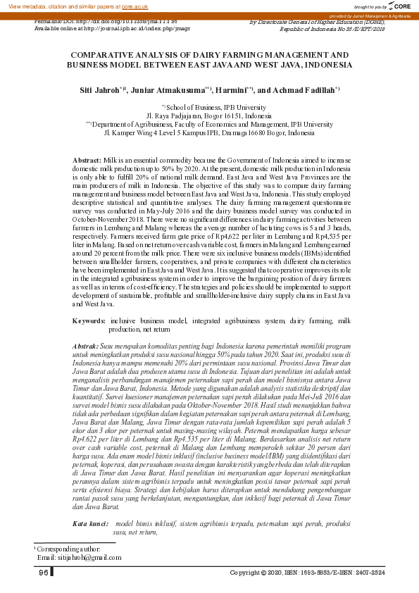 (PDF) Comparative Analysis of Dairy Farming Management and Business ...