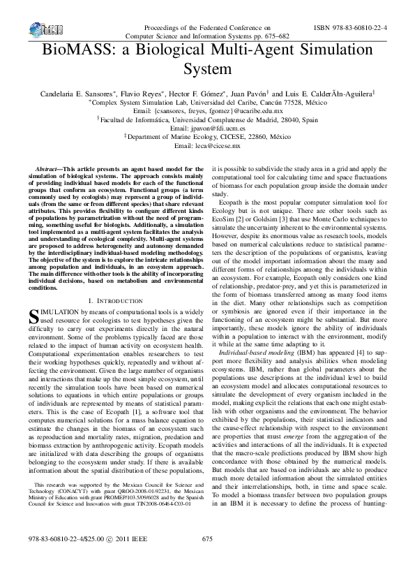 (PDF) BioMASS: A biological multi-agent simulation system | Luis ...