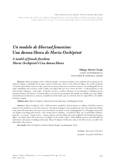 (PDF) Un modelo de libertad femenino: «Una donna libera» de Maria ...