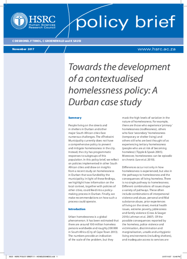 (PDF) Towards the development of a contextualised homelessness policy ...