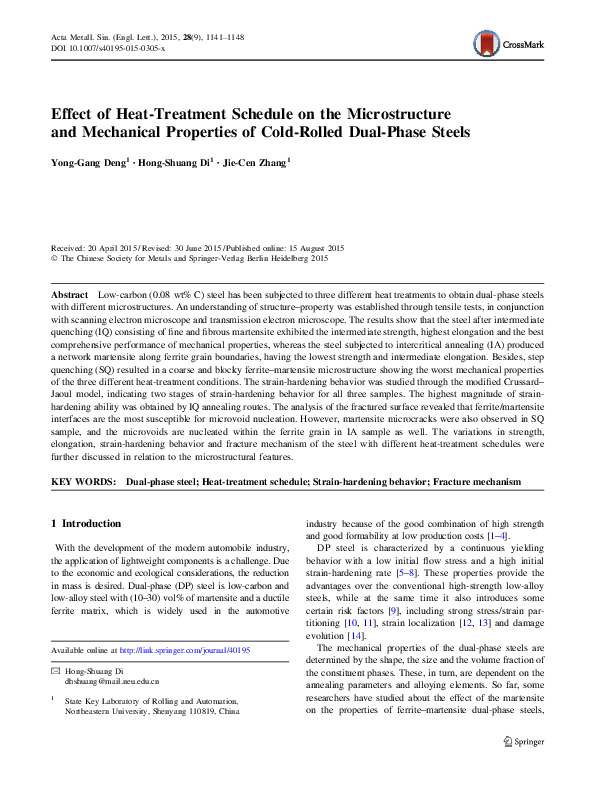 (PDF) Effect of Heat-Treatment Schedule on the Microstructure and Mechanical Properties of Cold ...