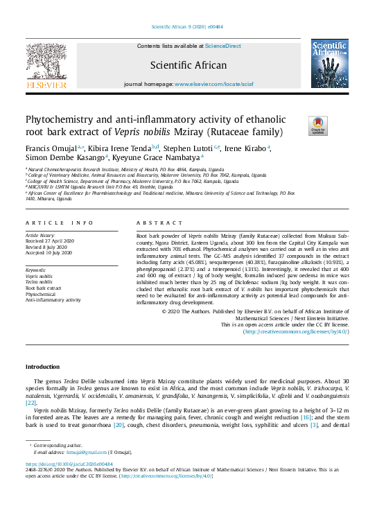 (PDF) Phytochemistry and anti-inflammatory activity of ethanolic root ...