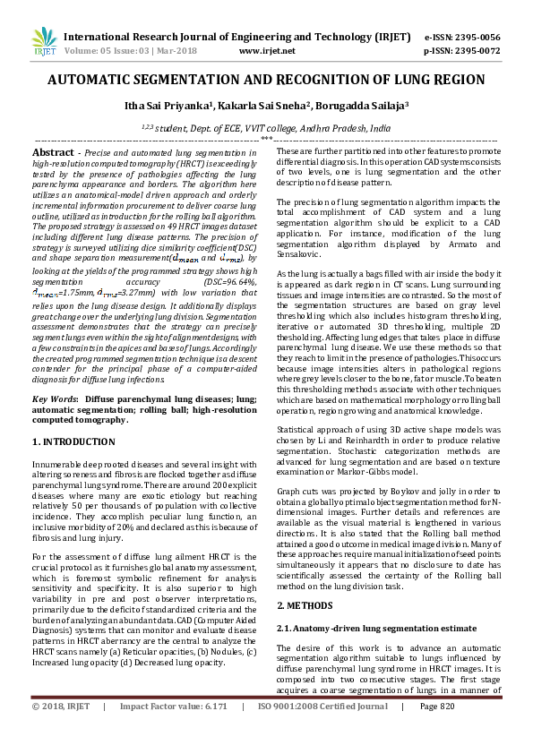 (PDF) Automatic segmentation and recognition of lungs and lesion from CT scans of thorax