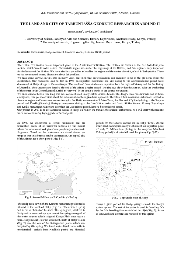(PDF) The Land and City of Tarhuntašša Geodetic Researches Around It