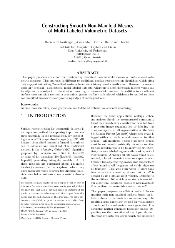 (PDF) Constructing Smooth Non-Manifold Meshes of Multi-Labeled Volumetric Datasets