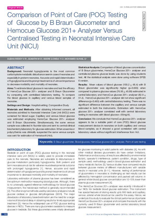 (PDF) Comparison of Point of Care (POC) Testing of Glucose by B Braun ...