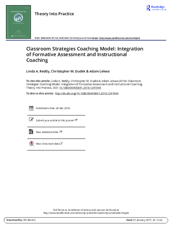 (PDF) Classroom Strategies Coaching Model: Integration of Formative ...