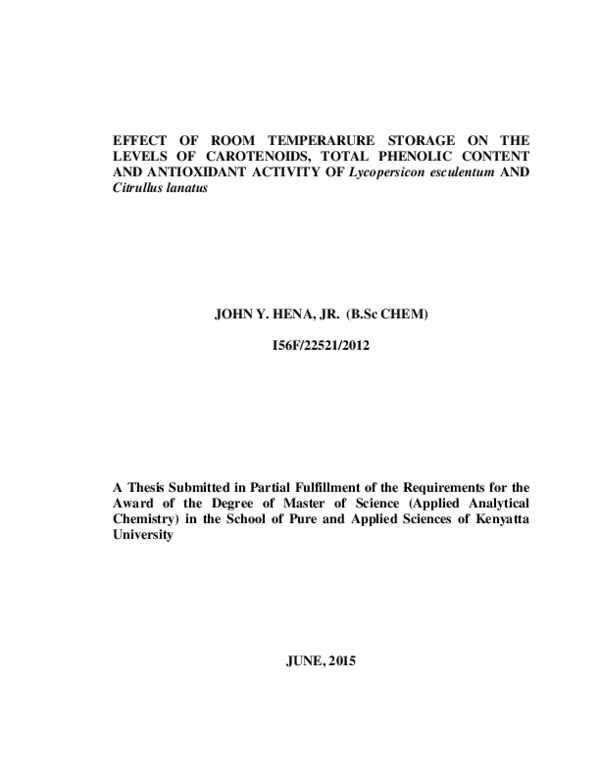 (PDF) EFFECT OF ROOM TEMPERARURE STORAGE ON THE LEVELS OF CAROTENOIDS, TOTAL PHENOLIC CONTENT ...