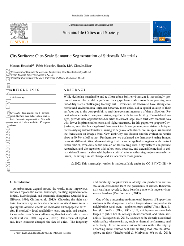 (PDF) CitySurfaces: City-scale semantic segmentation of sidewalk materials