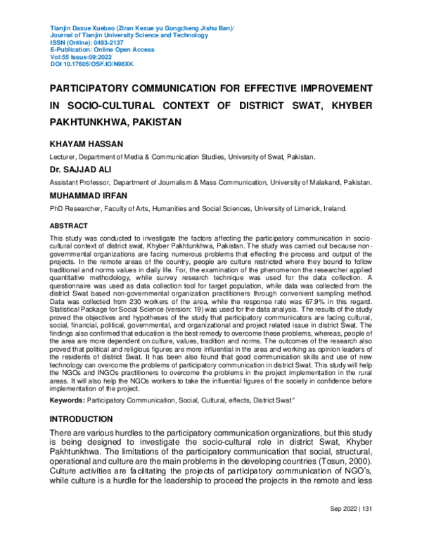 (PDF) PARTICIPATORY COMMUNICATION FOR EFFECTIVE IMPROVEMENT IN SOCIO ...