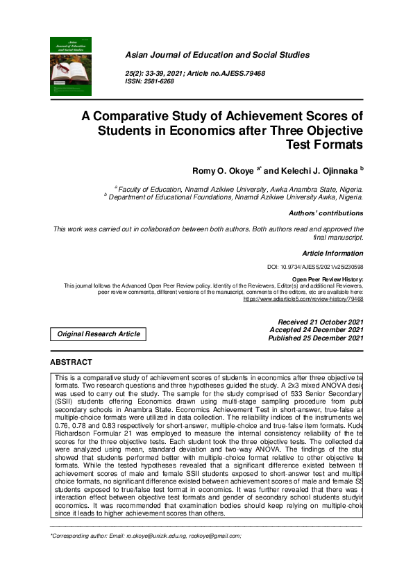 (PDF) A Comparative Study of Achievement Scores of Students in ...