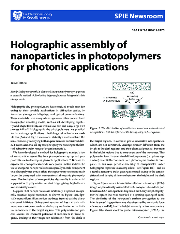 (PDF) Holographic assembly of nanoparticles in photopolymers for photonic applications