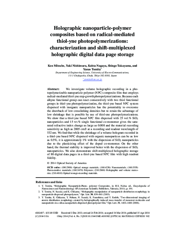 (PDF) Holographic nanoparticle-polymer composites based on step-growth ...