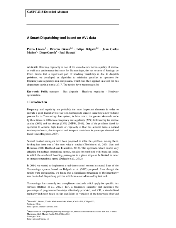 (PDF) A Smart Dispatching tool based on AVL data