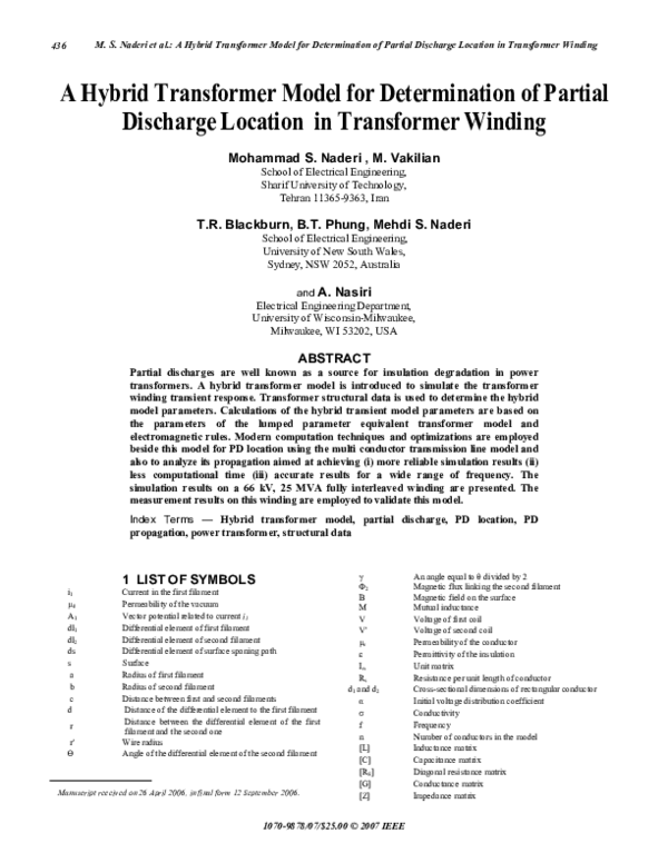 Pdf A Hybrid Transformer Model For Determination Of Partial Discharge