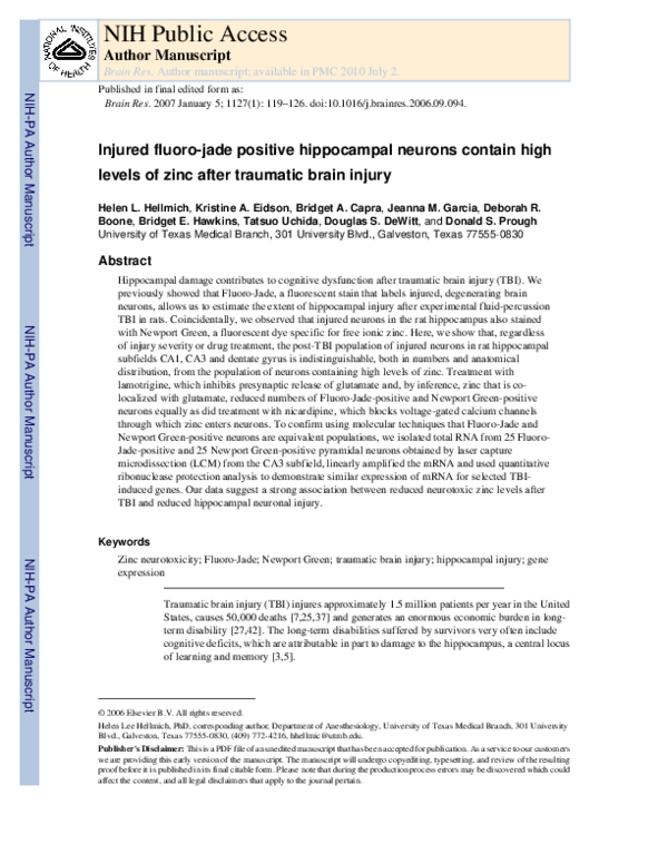 (PDF) Injured Fluoro-Jade-positive hippocampal neurons contain high ...