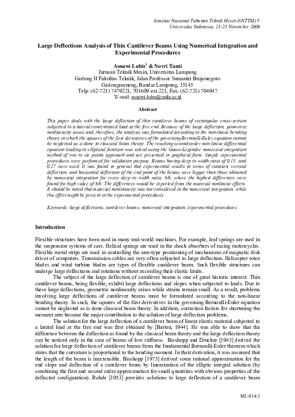 (PDF) Large Deflection Analysis of Thin Cantilever Beams using ...