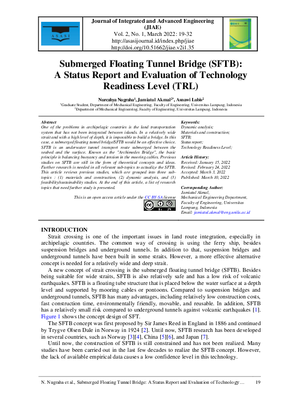 (PDF) Submerged Floating Tunnel Bridge (SFTB): A Status Report and ...