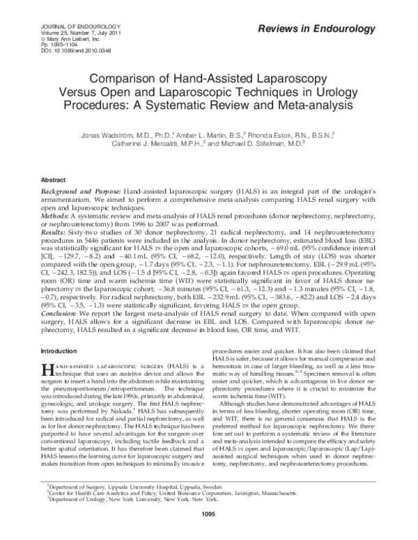 (PDF) Comparison of Hand-Assisted Laparoscopy Versus Open and Laparoscopic Techniques in Urology ...