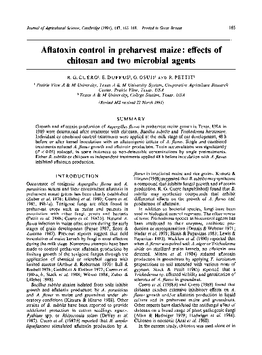 (PDF) Aflatoxin control in preharvest maize: effects of chitosan and two microbial agents
