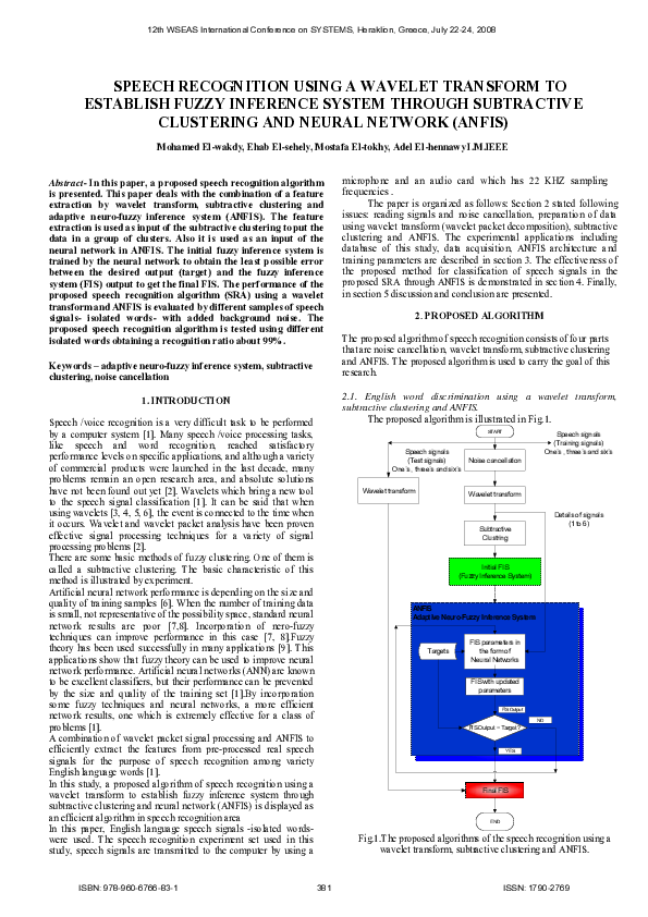 (PDF) Speech Recognition Using a Wavelet Transform to Establish Fuzzy Inference System Through ...