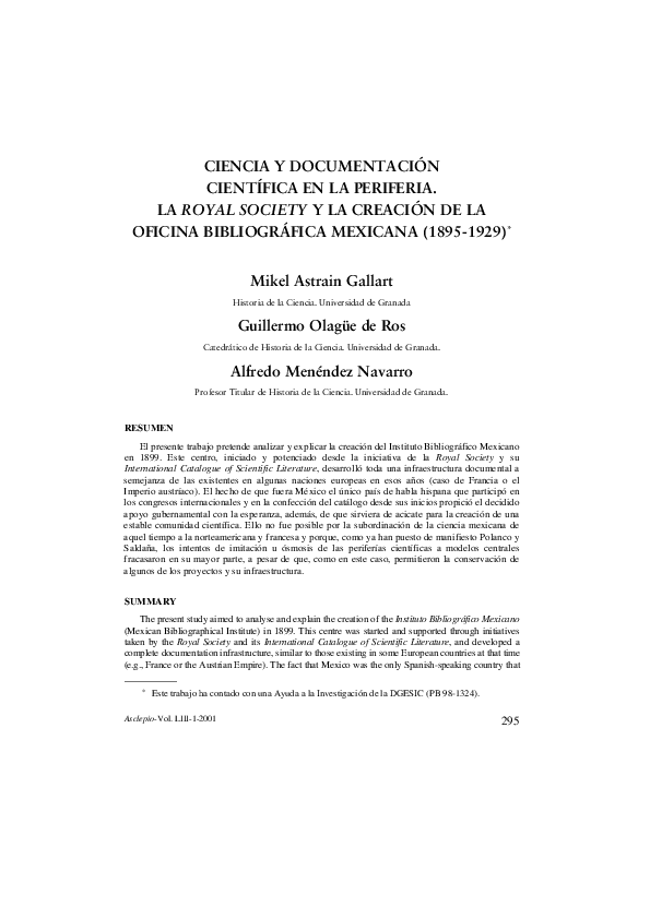 (PDF) Ciencia y documentación científica en la periferia. La Royal Society y la creación de la ...