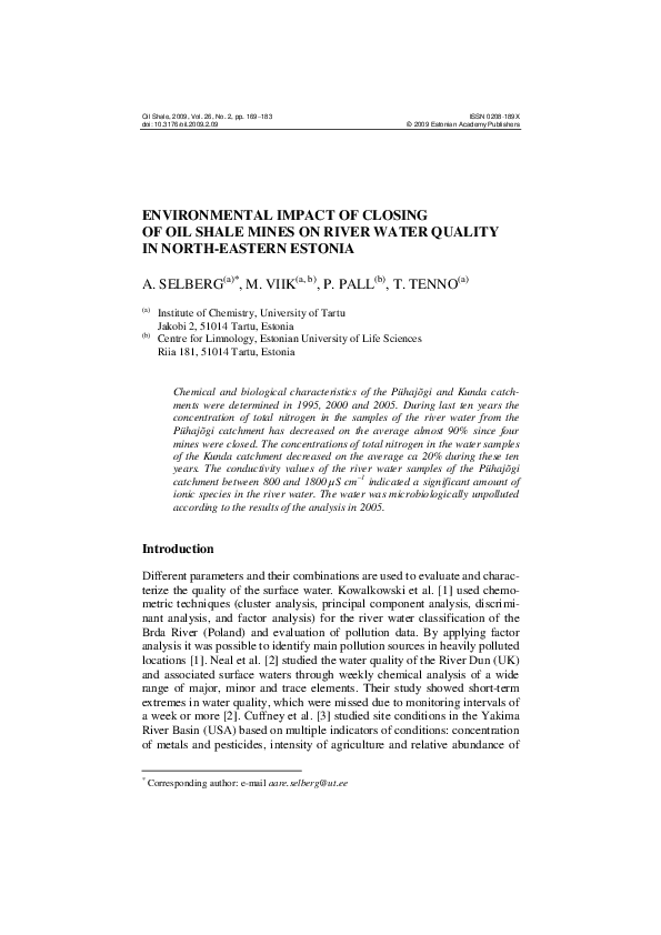 (PDF) Environmental Impact of Closing of Oil Shale Mines on River Water ...