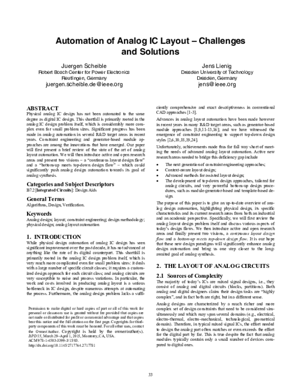 (PDF) Automation of Analog IC Layout
