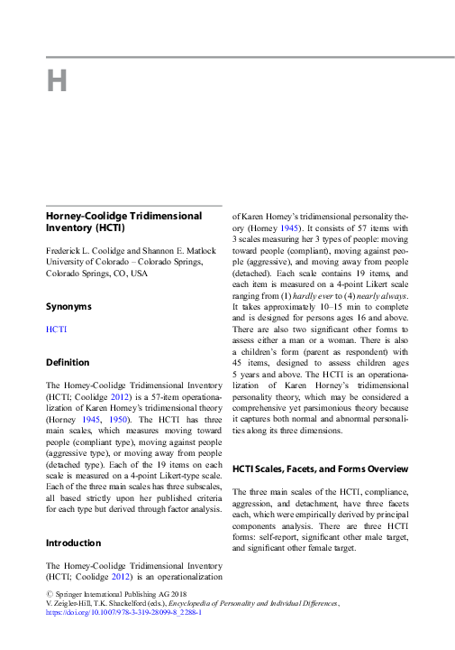 (PDF) Horney-Coolidge Tridimensional Inventory (HCTI)
