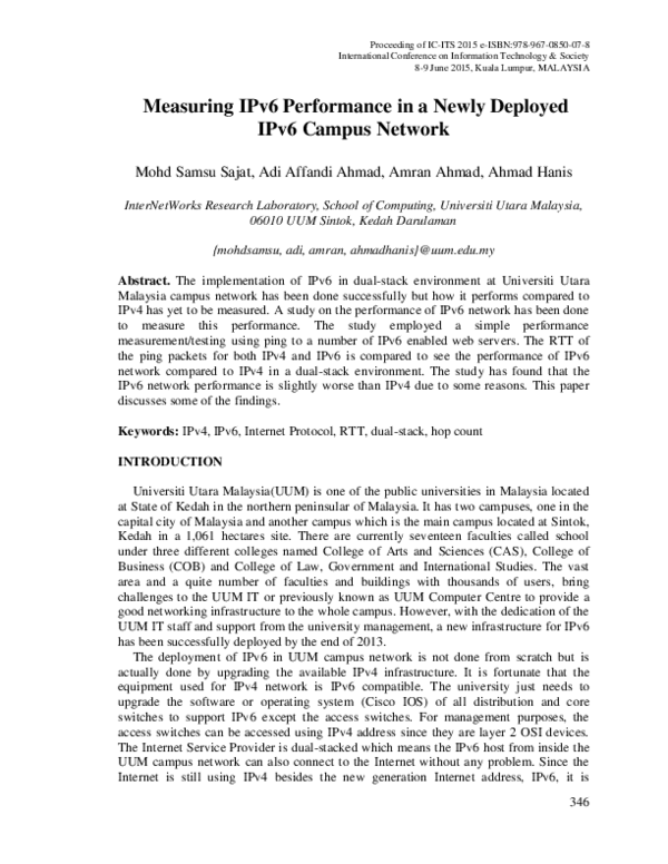 (PDF) Measuring IPv6 Performance in a Newly Deployed IPv6 Campus Network