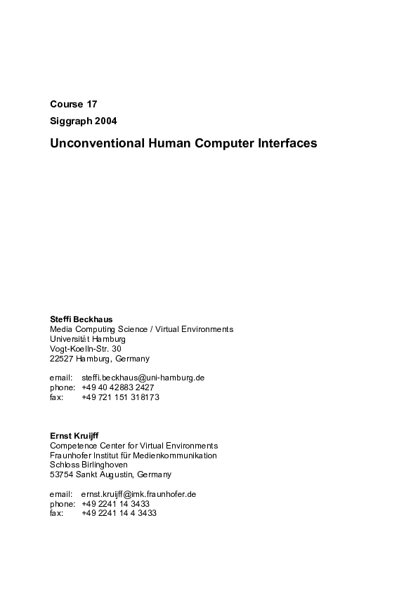 (PDF) Unconventional human computer interfaces | Ernst Kruijff ...