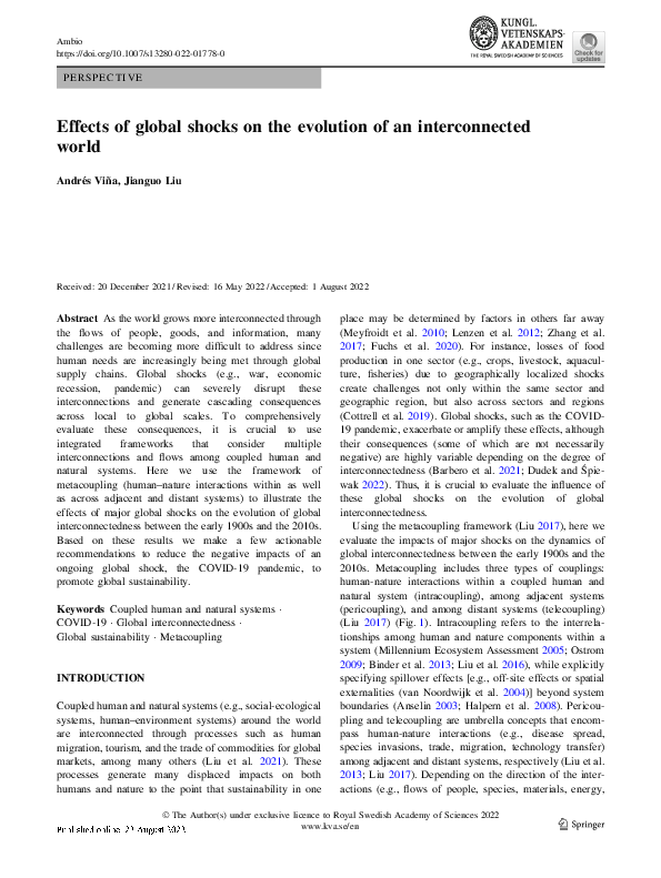 (PDF) Effects of global shocks on the evolution of an interconnected world