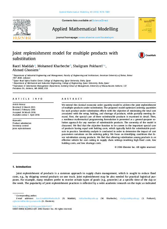(PDF) Joint replenishment model for multiple products with substitution