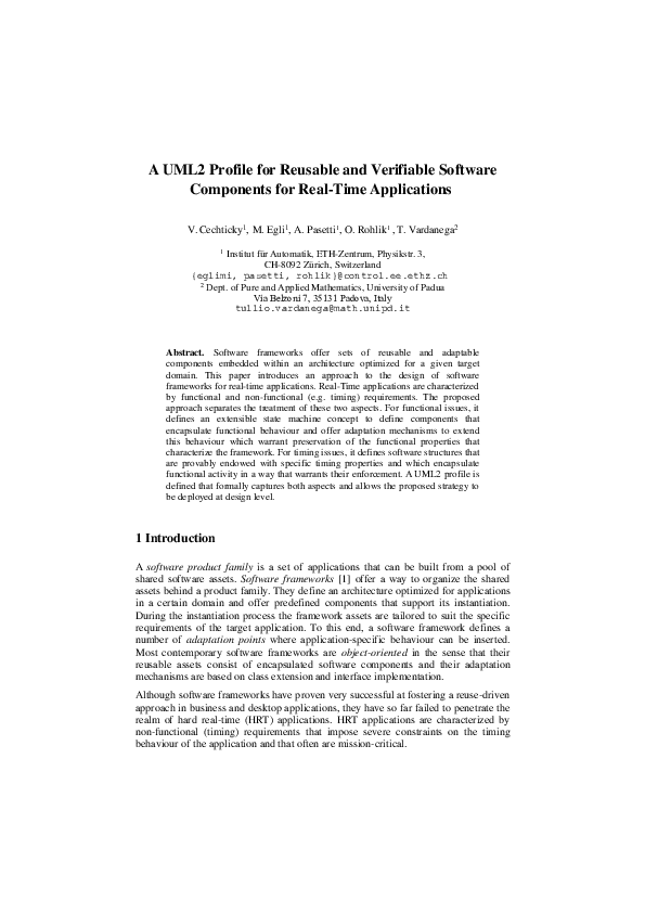 (PDF) A UML2 Profile for Reusable and Verifiable Software Components for Real-Time Applications
