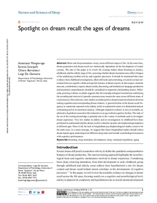 (PDF) Spotlight on dream recall: the ages of dreams