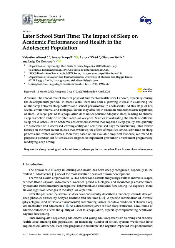(PDF) Later School Start Time: The Impact of Sleep on Academic ...