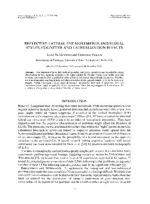 (PDF) Reflective lateral eye movements: Individual styles, cognitive ...