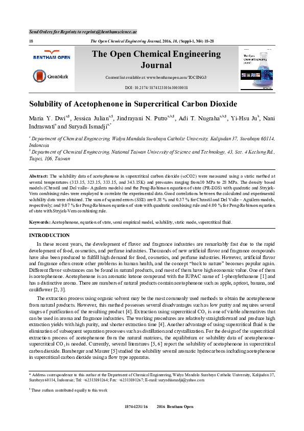 (PDF) Solubility of Acetophenone in Supercritical Carbon Dioxide
