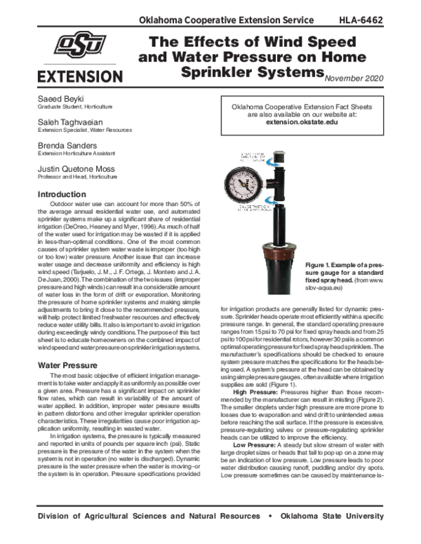 (PDF) Effects of wind speed and water pressure on home sprinkler systems
