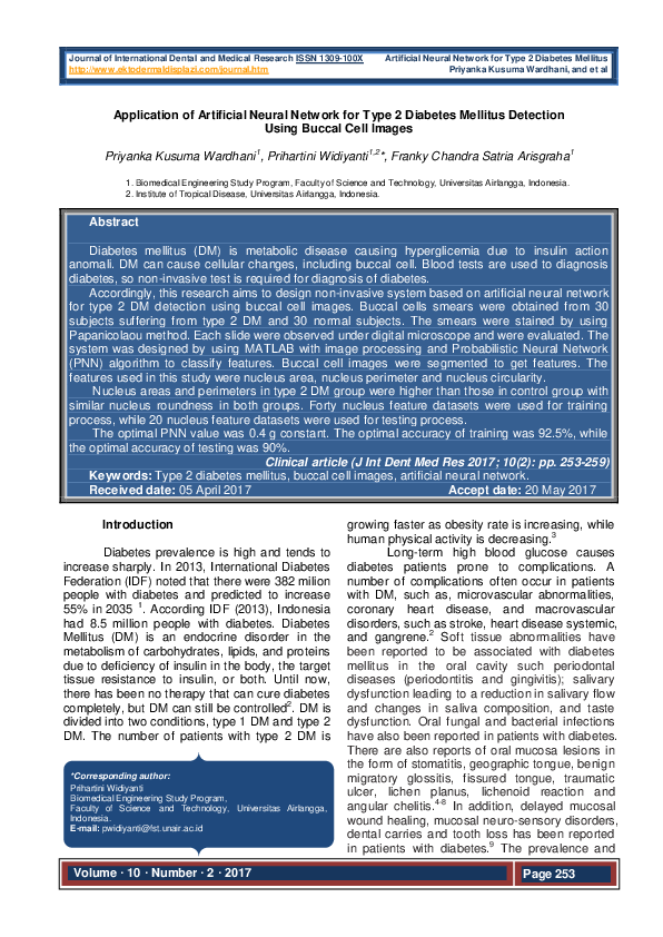 Pdf Application Of Artificial Neural Network For Type 2 Diabetes