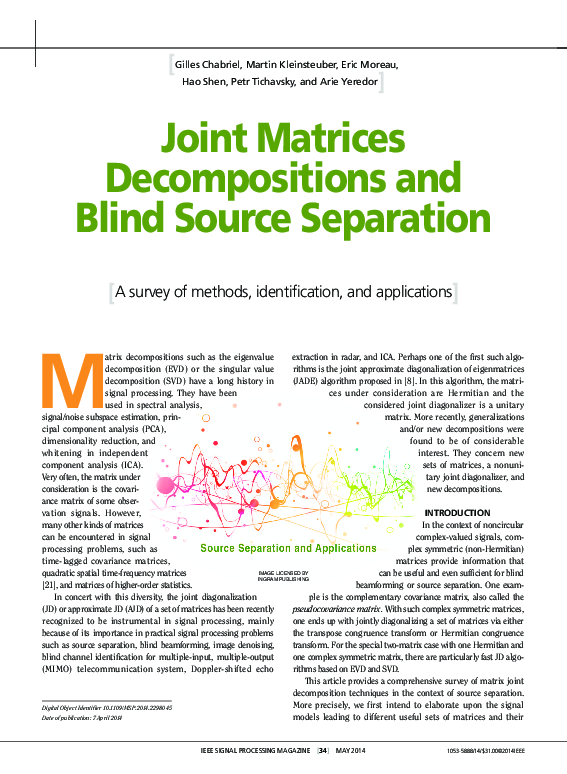 (PDF) Joint Matrices Decompositions and Blind Source Separation: A survey of methods ...