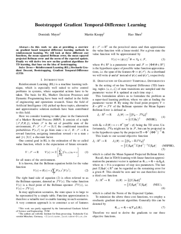 (PDF) Bootstrapped Gradient Temporal-Difference Learning