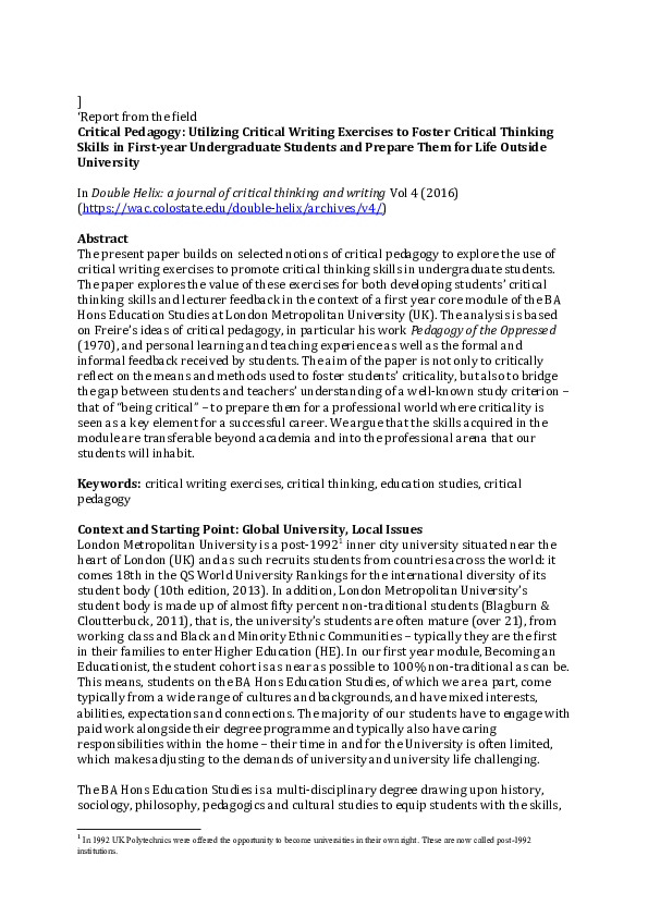 (DOC) Utilizing Critical Writing Exercises to Foster Critical Thinking ...